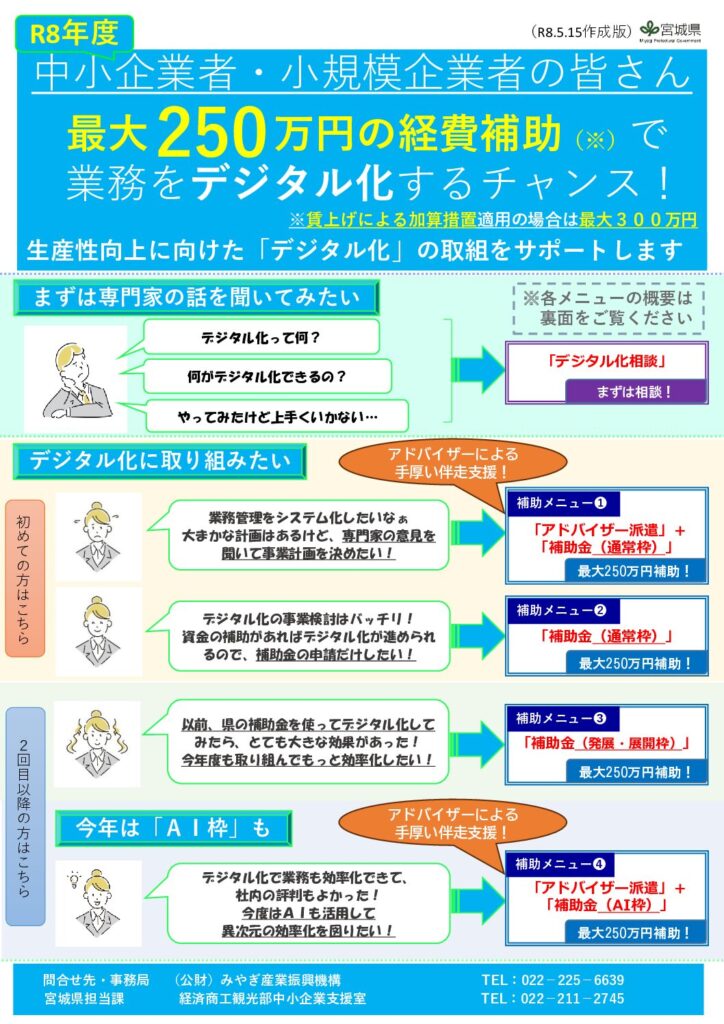 令和8年度宮城県中小企業等デジタル化支援事業のお知らせ | みやぎ北上商工会